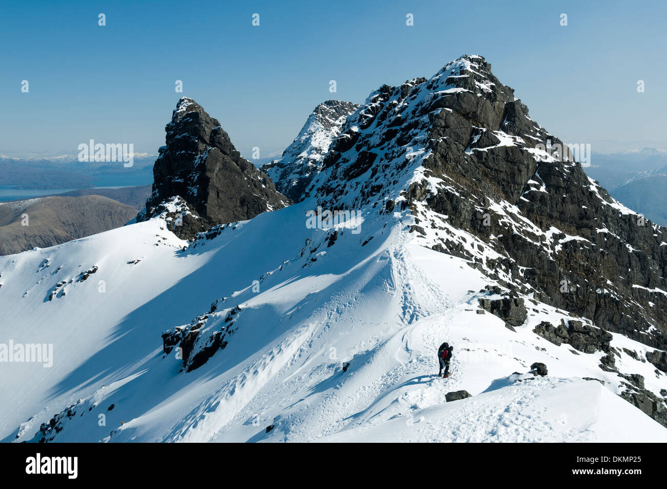 The main ridge of the Cuillin mountains, Am Basteir on left and Sgurr a ...