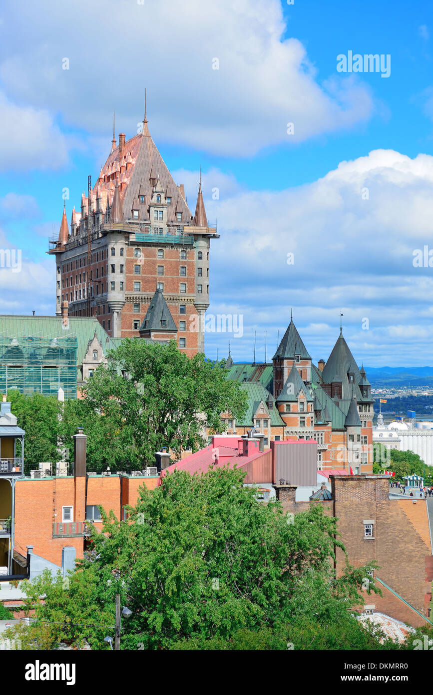 Quebec City cityscape panorama with cloud, blue sky and historical ...