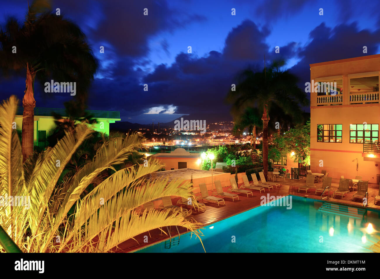 Vacation resort over mountain at night with lights in San Juan, Puerto ...
