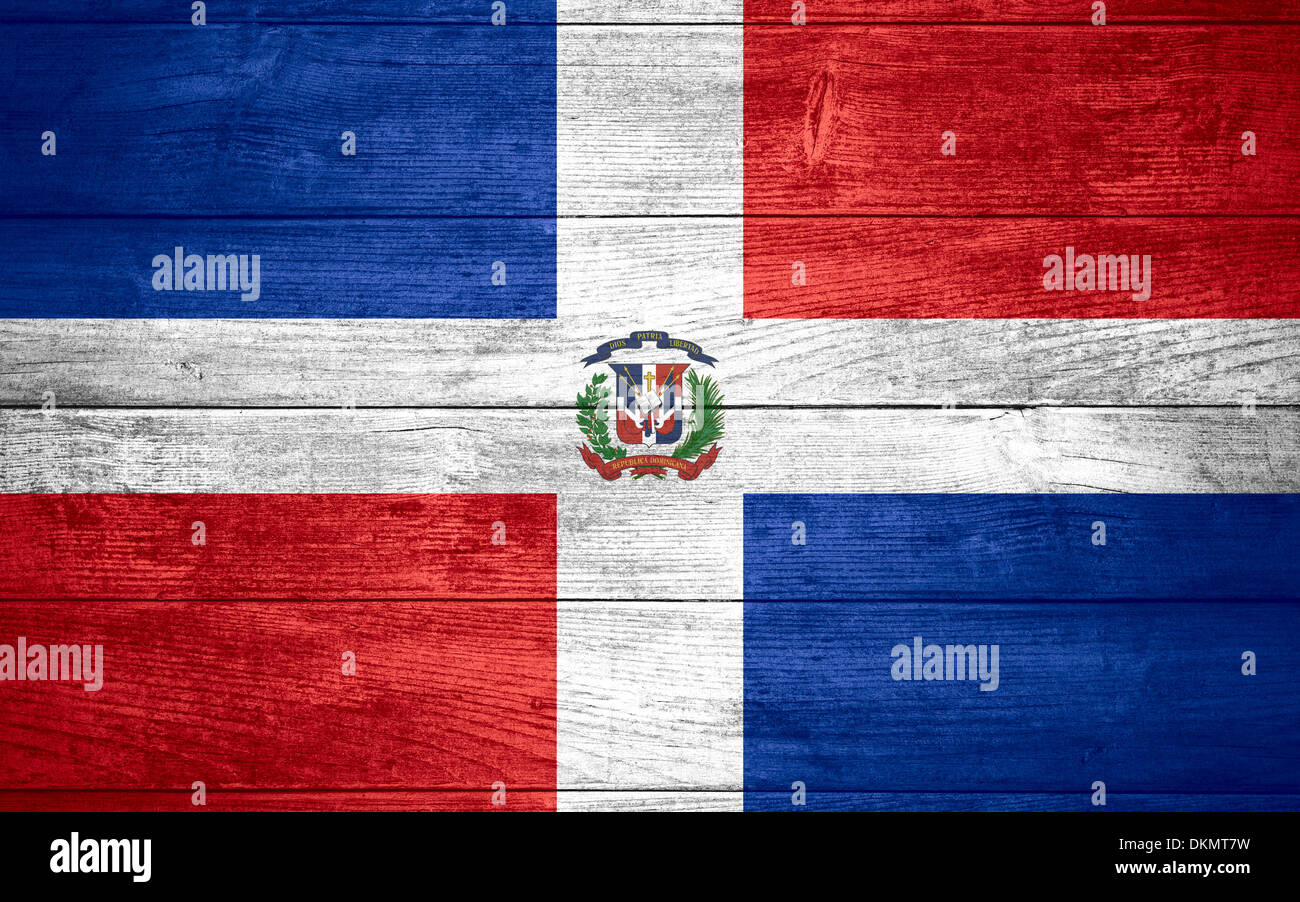 flag of Dominican Republic or banner on wooden background Stock Photo ...