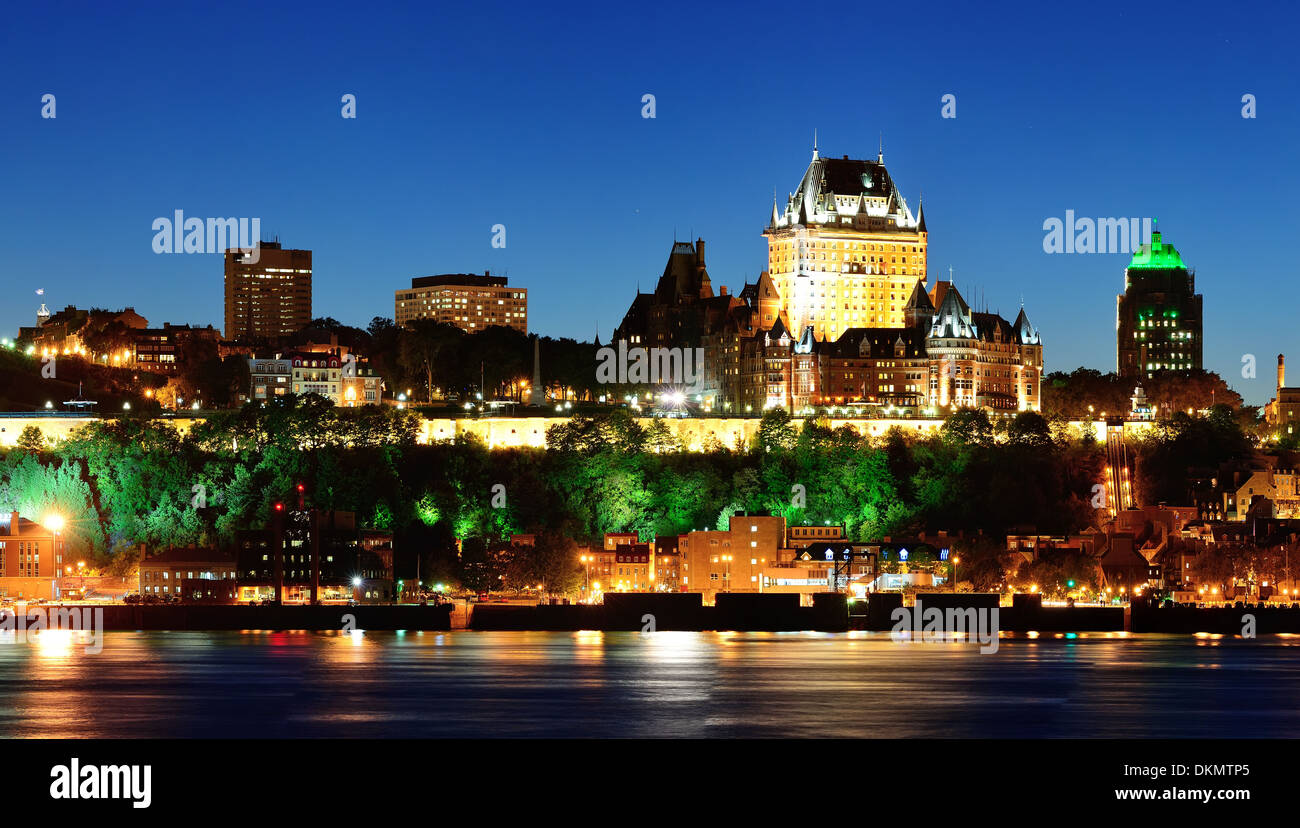 Quebec City skyline at dusk over river viewed from Levis Stock Photo ...