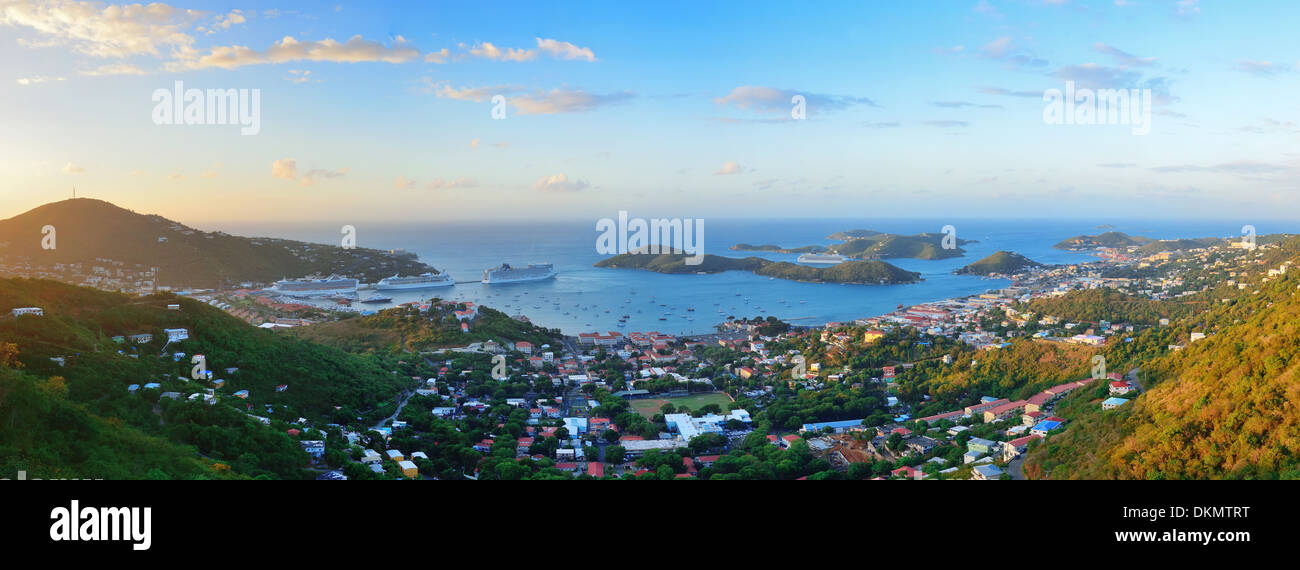 Virgin Islands St Thomas sunrise panorama with colorful cloud ...