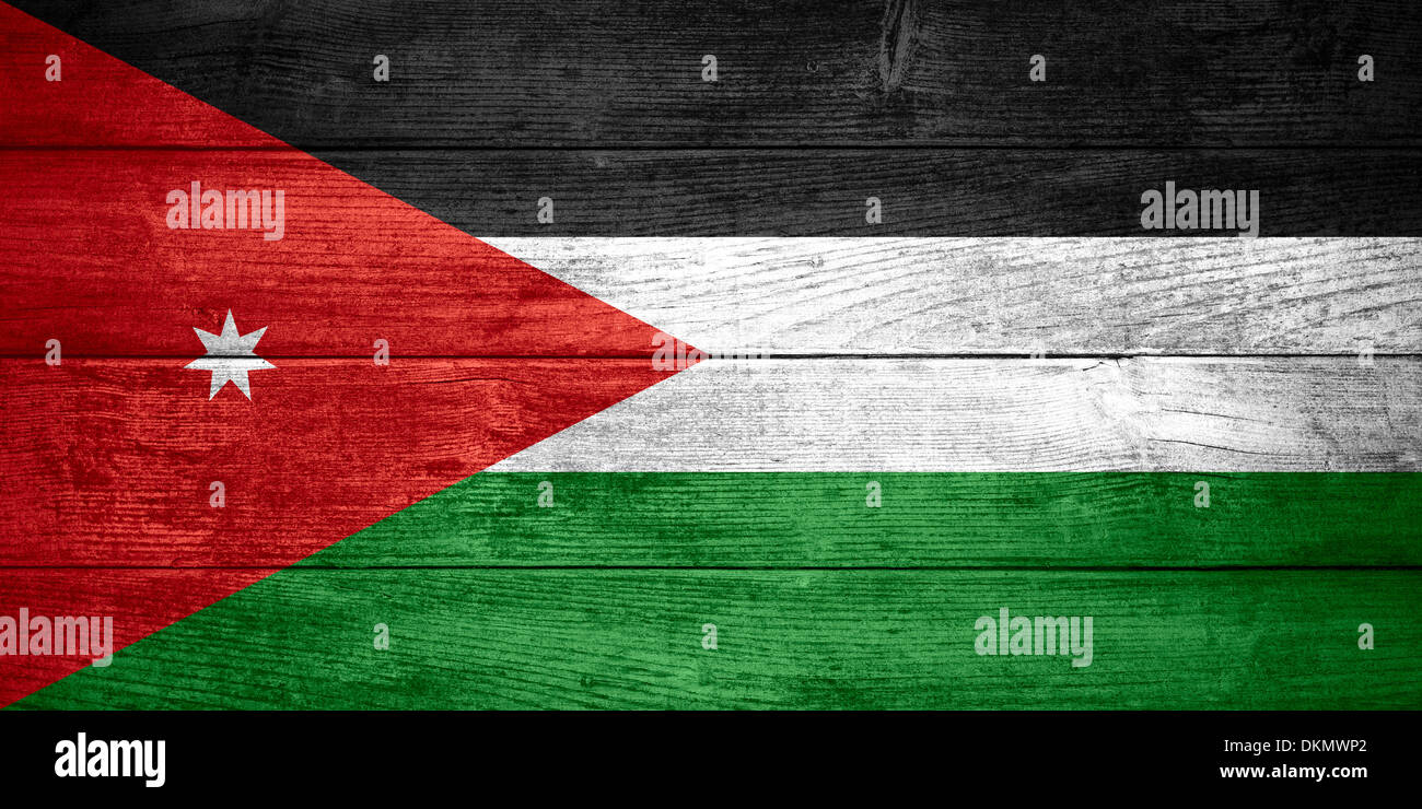 flag of Jordan or Jordanian banner on wooden background Stock Photo - Alamy
