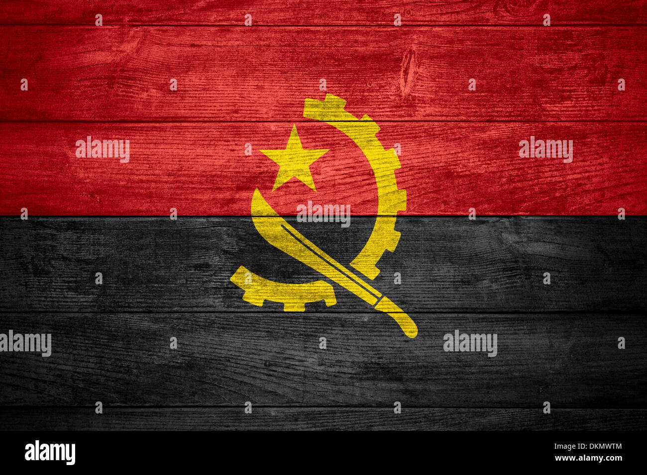 flag of Angola or Angolan banner on wooden background Stock Photo - Alamy