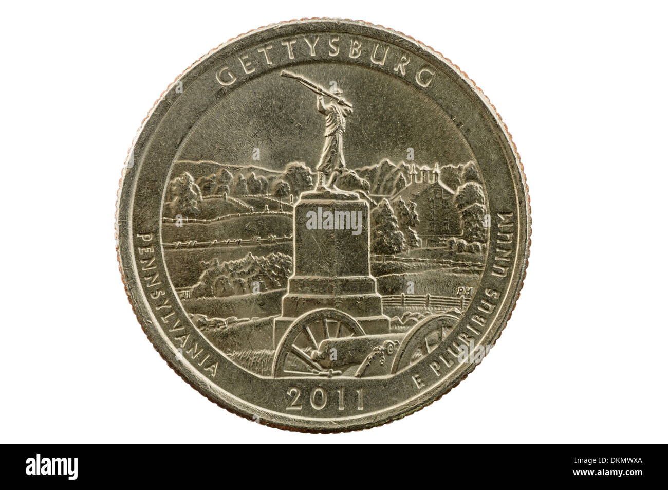 Gettysburg Pennsylvania commemorative quarter coin isolated on white ...