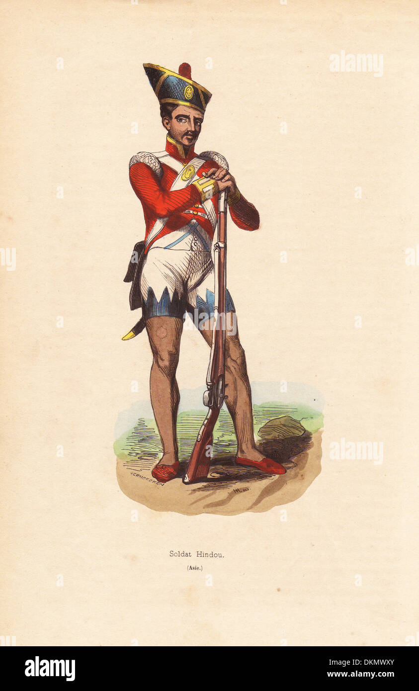 Indian sepoy of the Bengal Army in helmet, shorts and slippers Stock ...