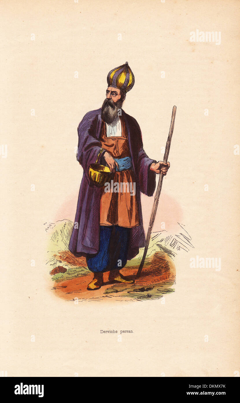 Dervish man from Persia (Iran) carrying a begging bowl and staff Stock ...