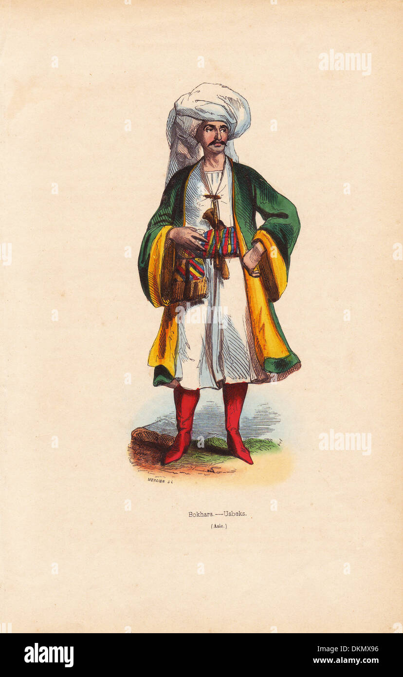 Man from Bukhara, Uzbekistan, in turban, cloak, tunic, sash and boots ...