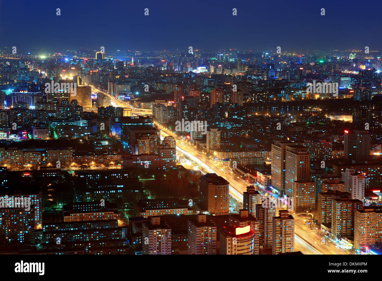 Beijing at night aerial view with urban buildings Stock Photo - Alamy