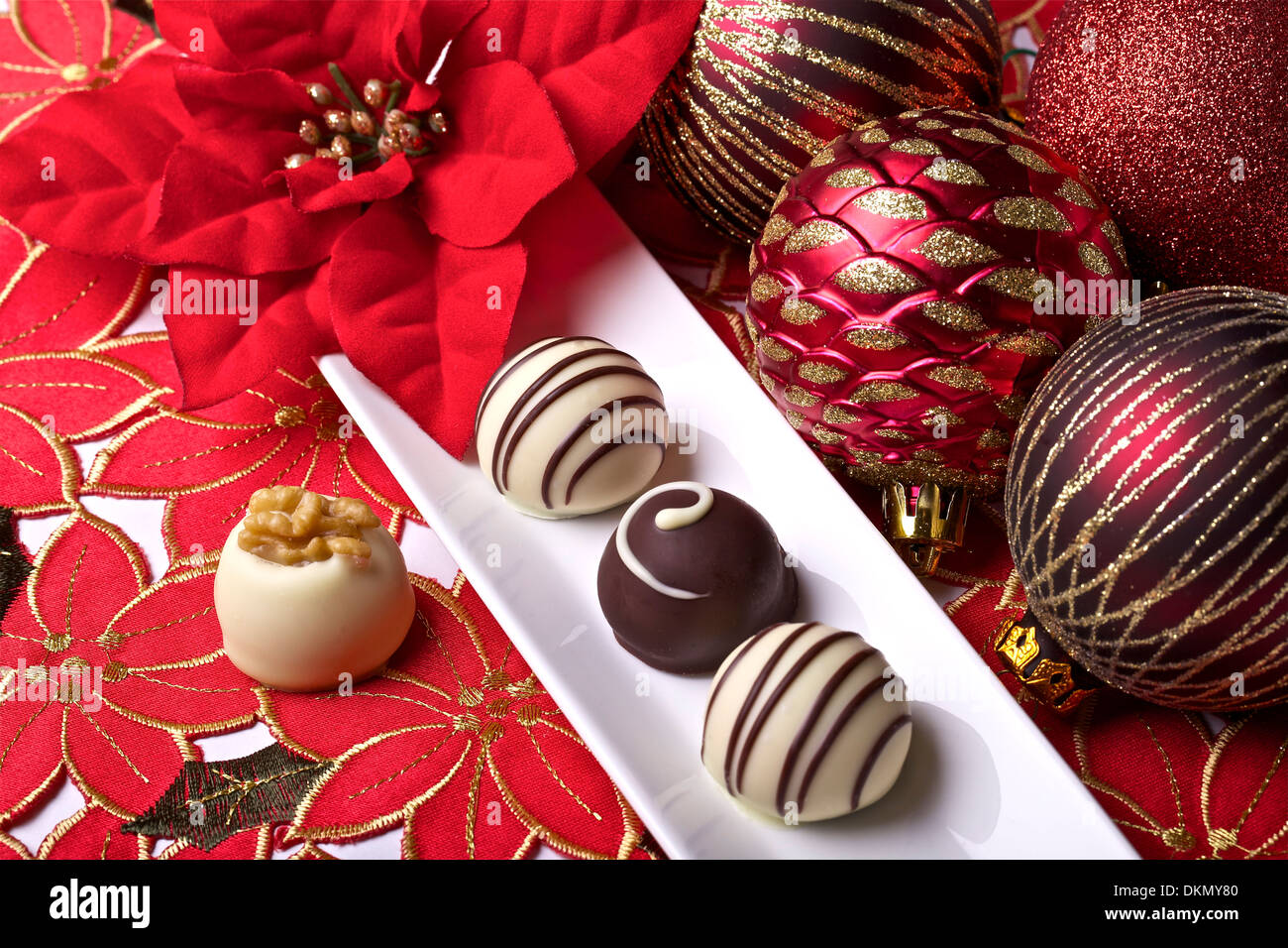 Christmas ornaments and pralines Stock Photo - Alamy