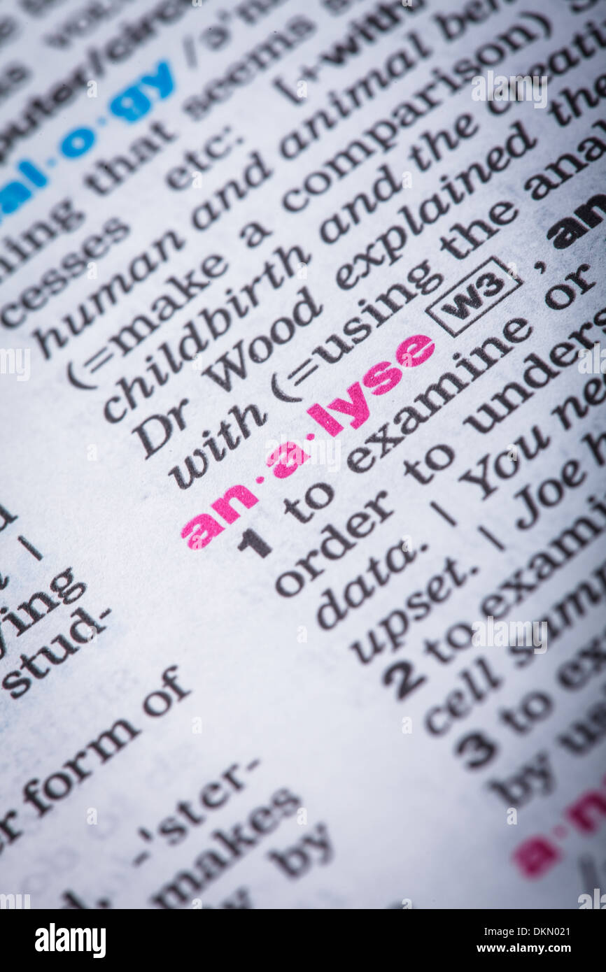Word "analyse" closeup in the vocabulary page Stock Photo - Alamy