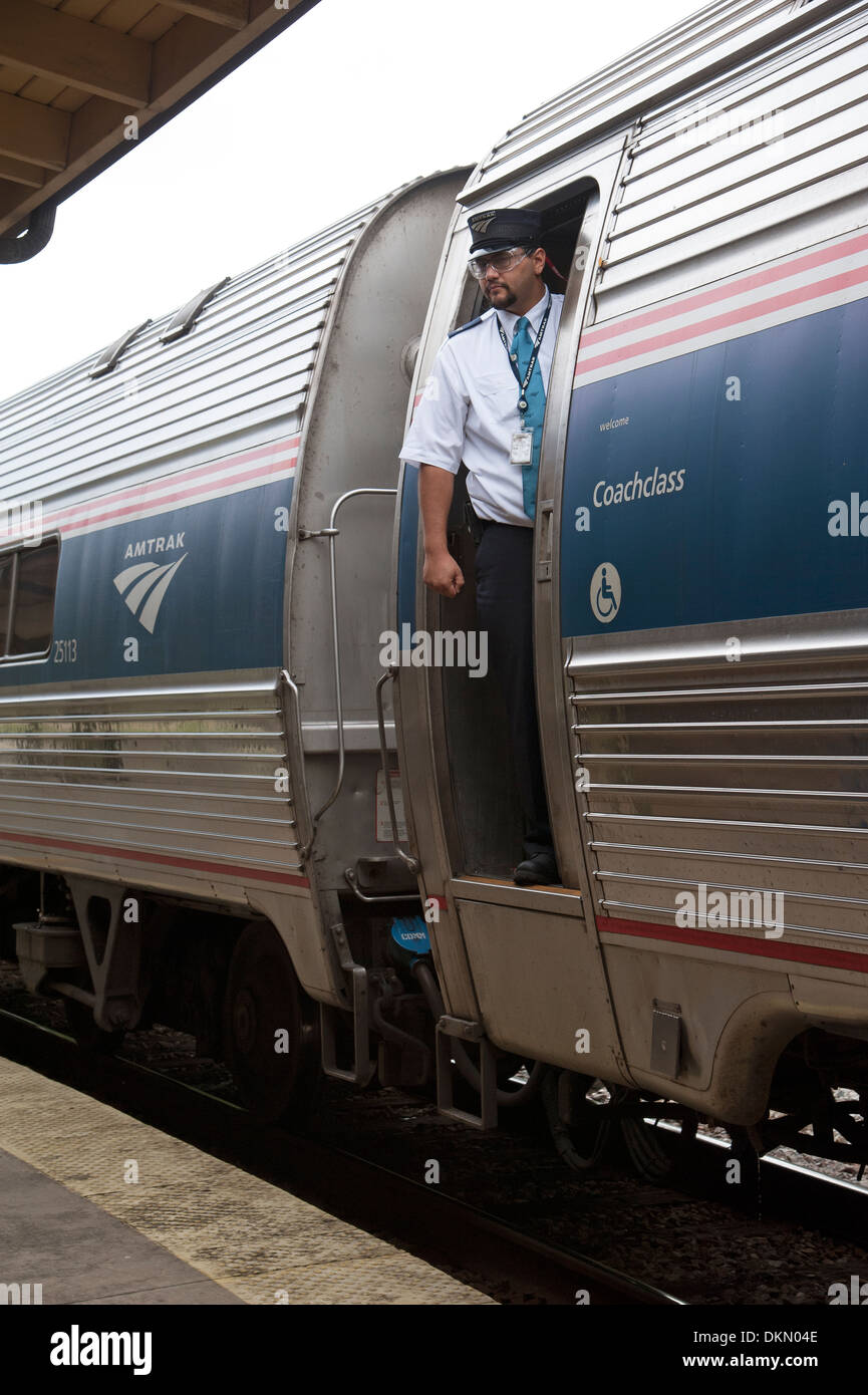 Railroad conductor wearing protective goggles as his train leaves the ...