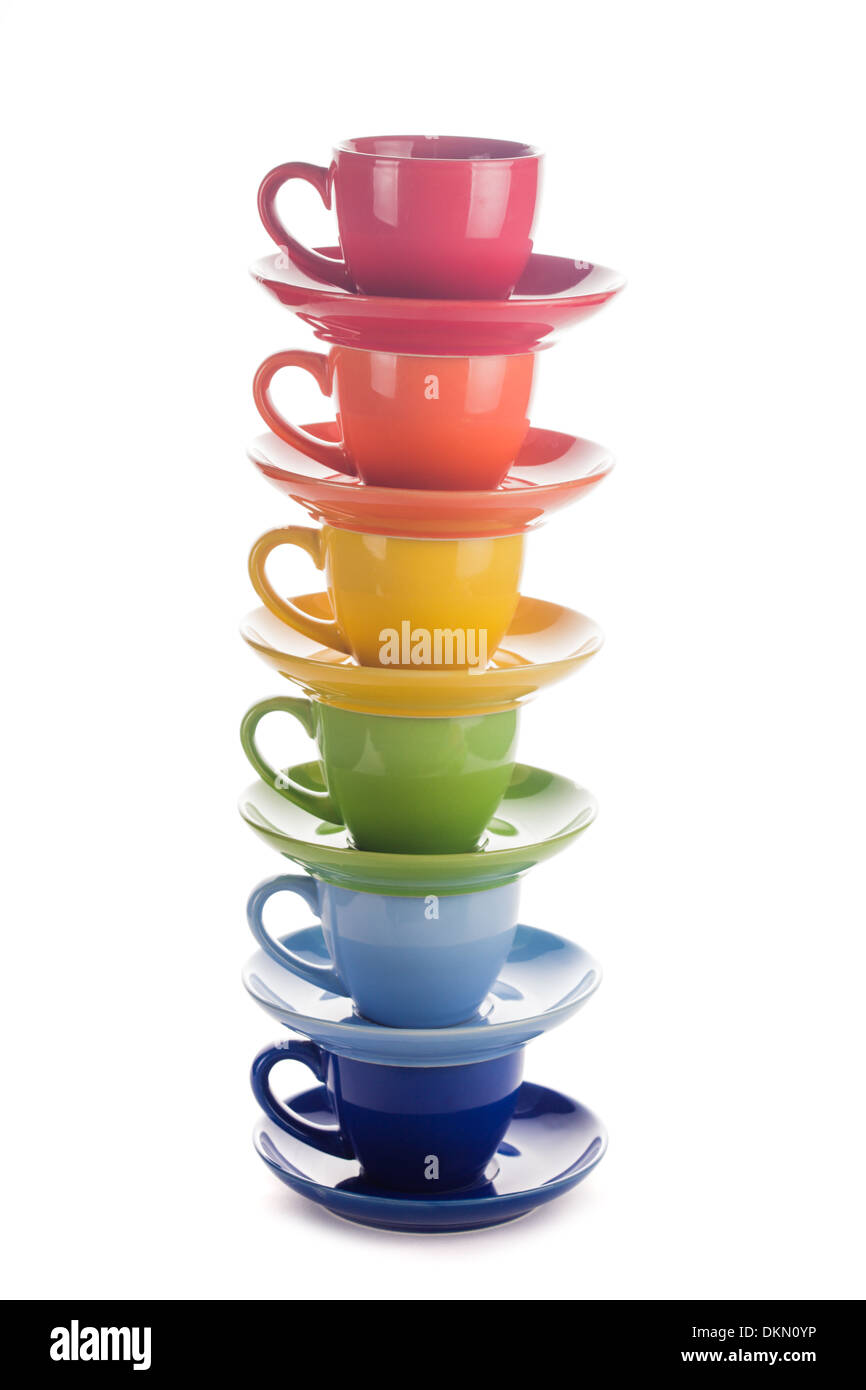 colourful rainbow cups isolated on white Stock Photo - Alamy