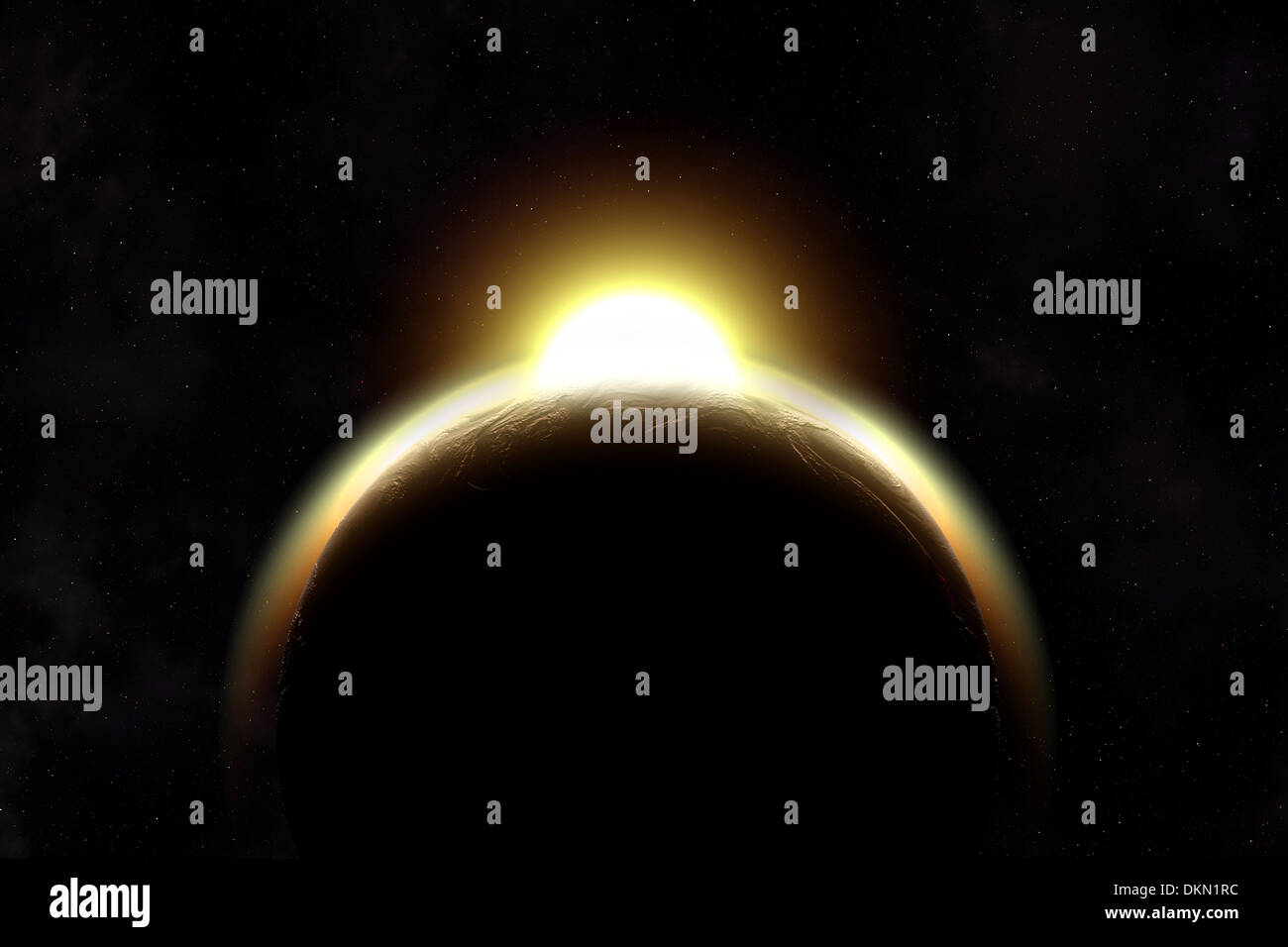 Planet Earth with a Spectacular Sunset on universe background Stock ...