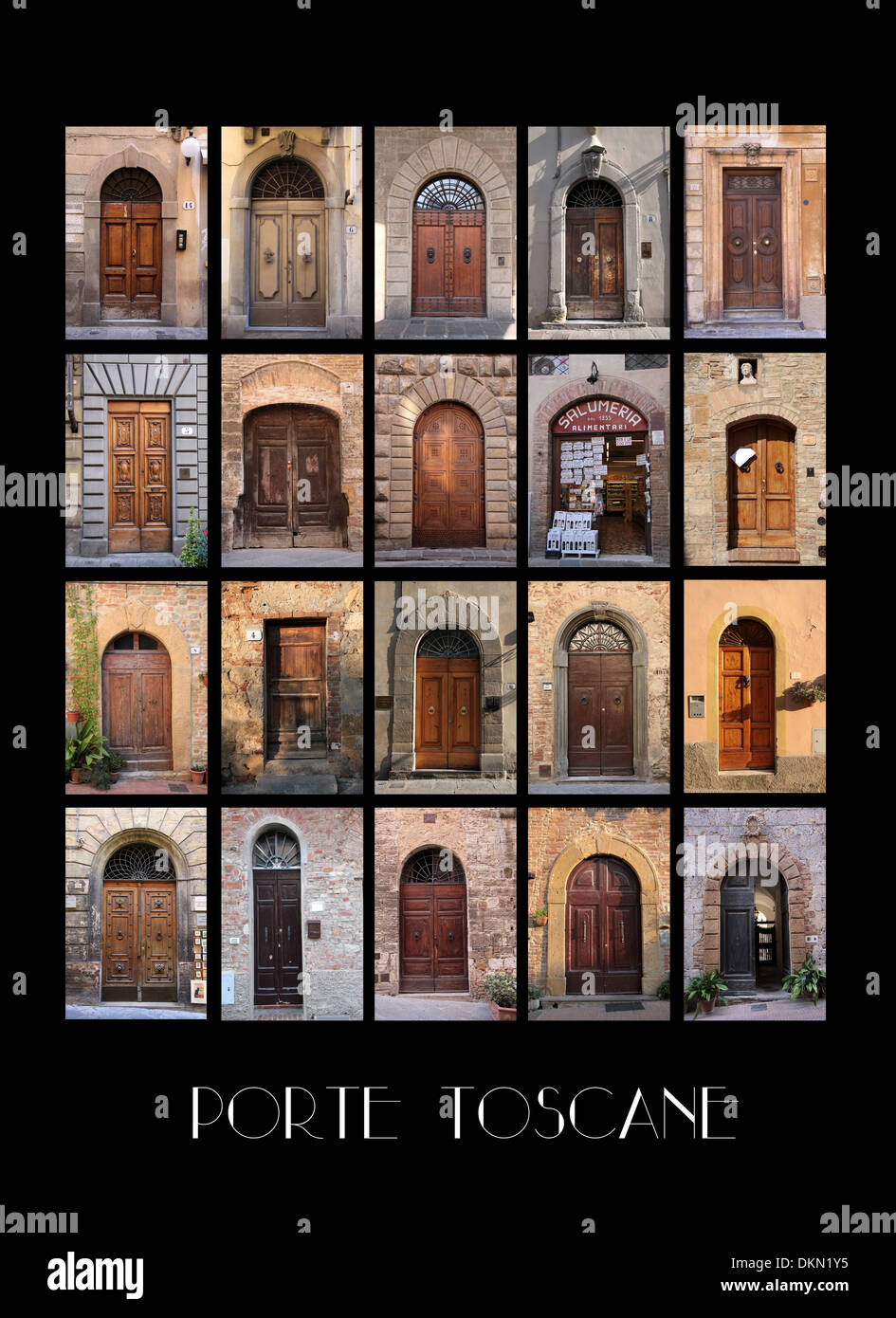 Variaty of old Tuscan Doors in Italy with black background Stock Photo ...