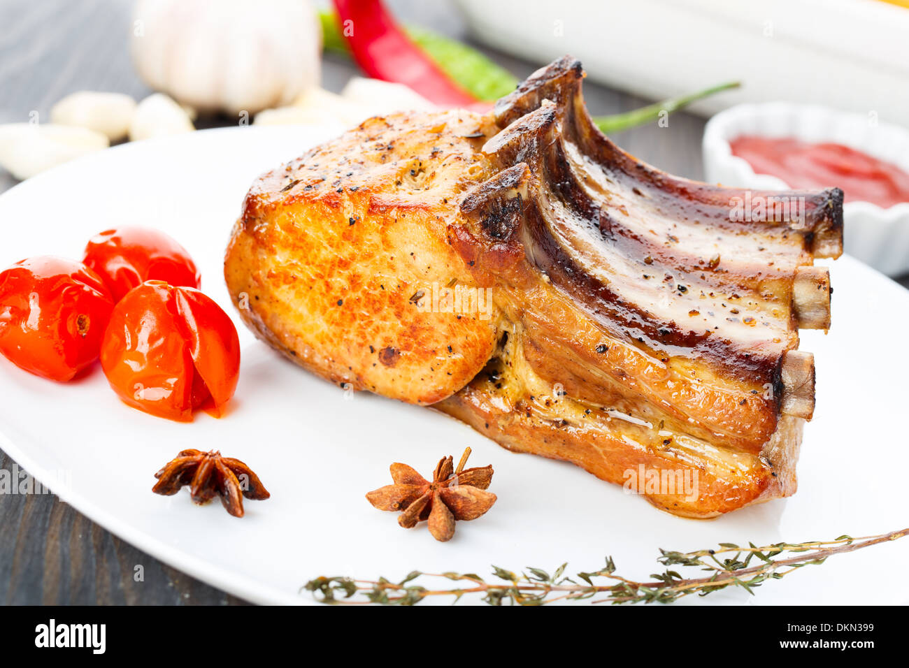 Baked pork rib chop Stock Photo - Alamy