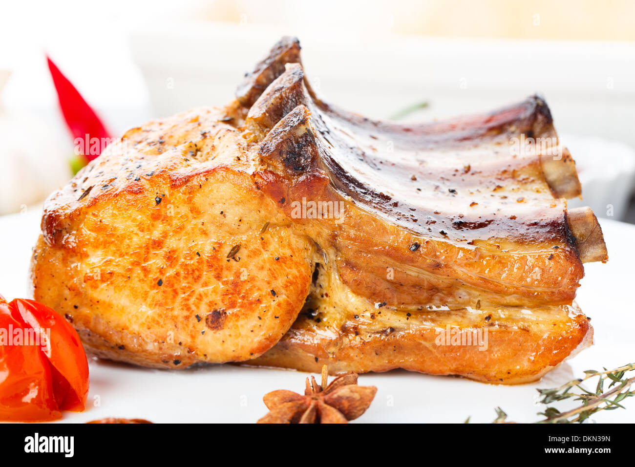 Baked pork rib chop Stock Photo - Alamy
