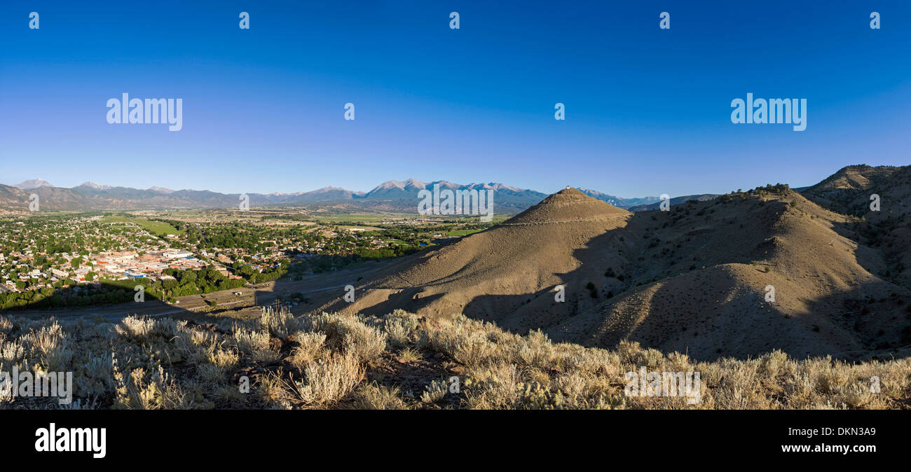 Panaroma view of Sawatch Range, Rocky Mountains, the Arkansas River ...