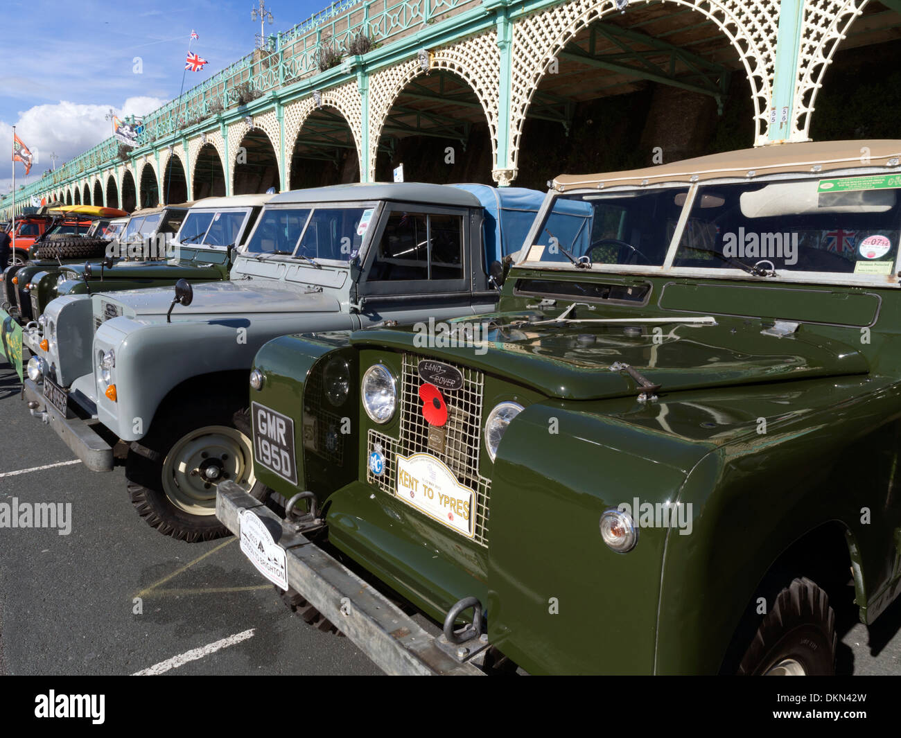 Land Rovers from the London to Brighton run 2013 in Madeira Drive ...