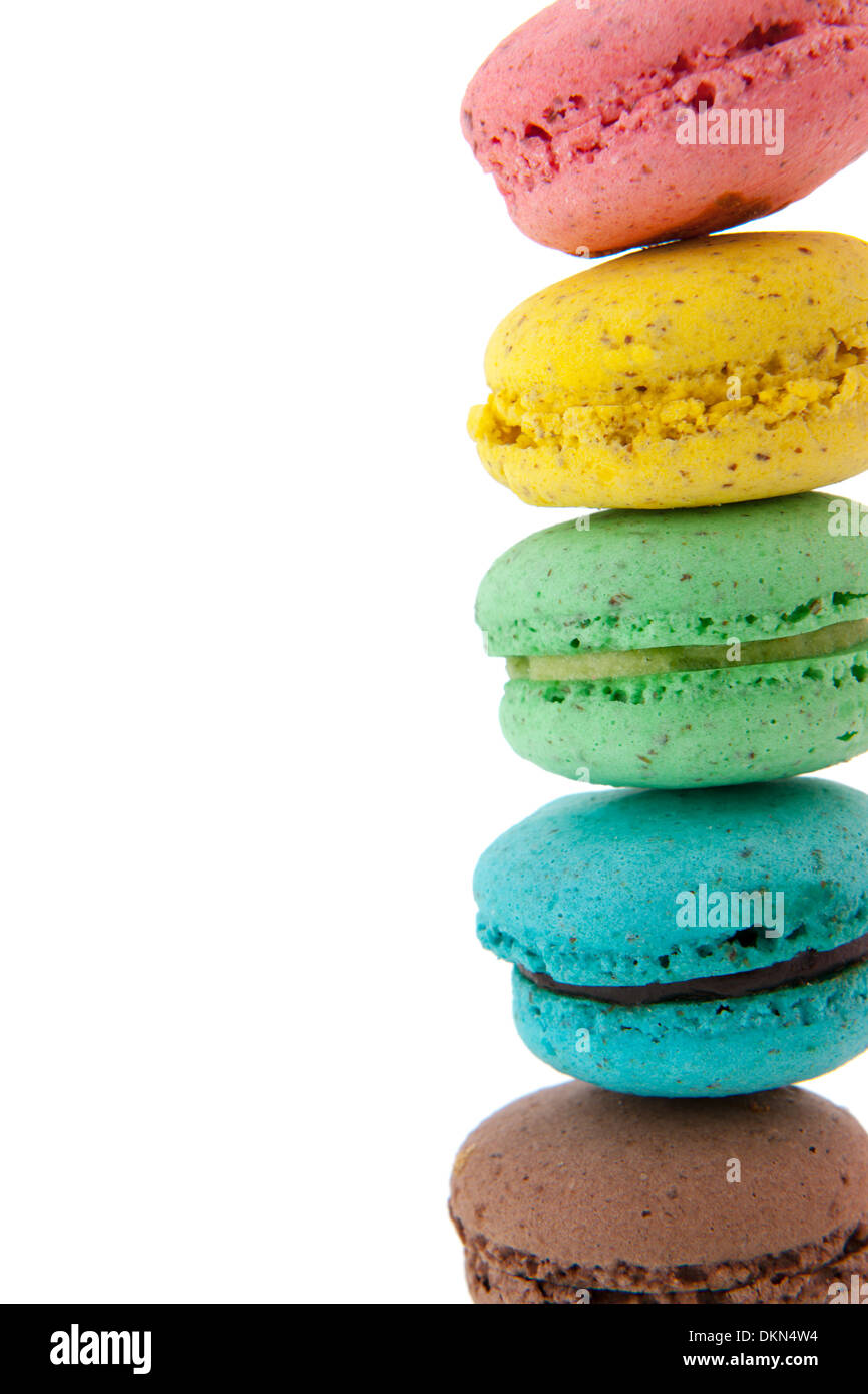 stacked colorful macaroons isolated white background Stock Photo - Alamy