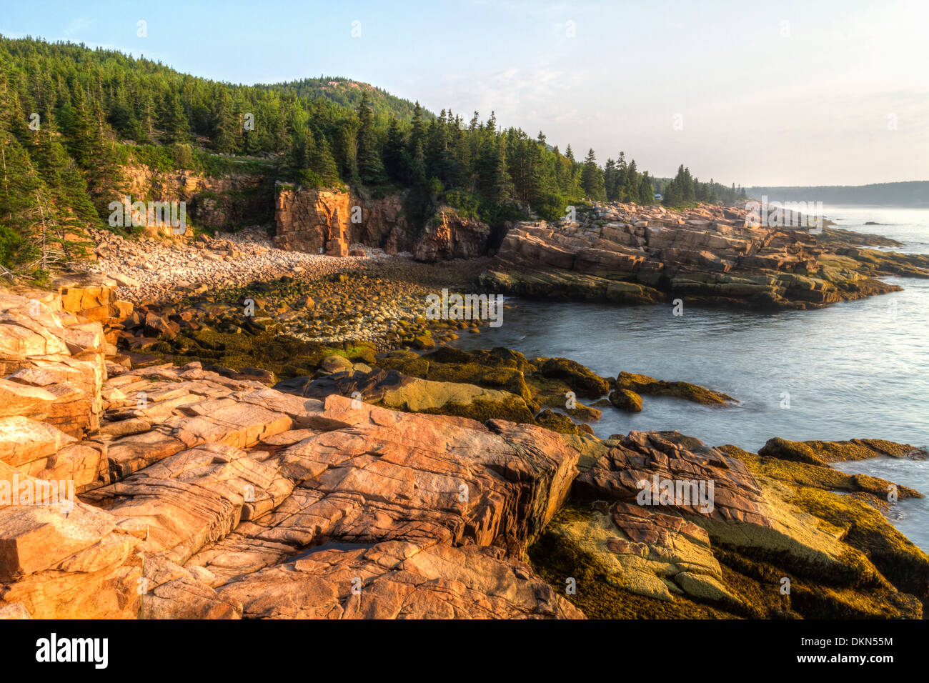 The iconic sharp rocky coastline of Maine at Monument Cove in Acadia ...