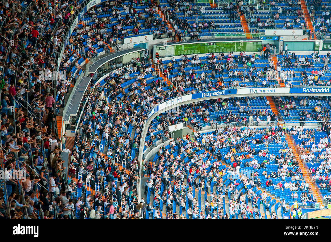 Grandstand of Santiago Bernabeu stadium during a football match. Madrid ...