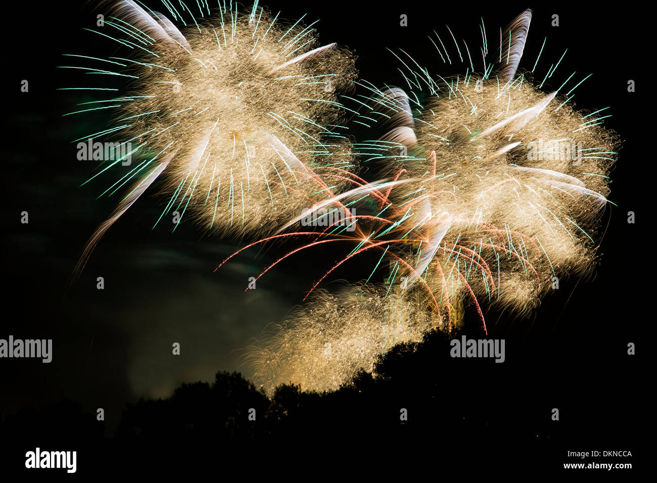 The sky is filled with feathers after an explosion of fireworks Stock ...