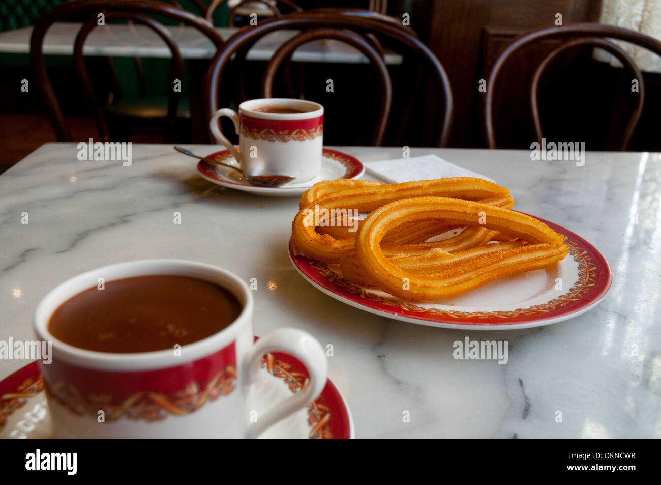 Chocolate with churros in a cafe. Madrid, Spain Stock Photo - Alamy