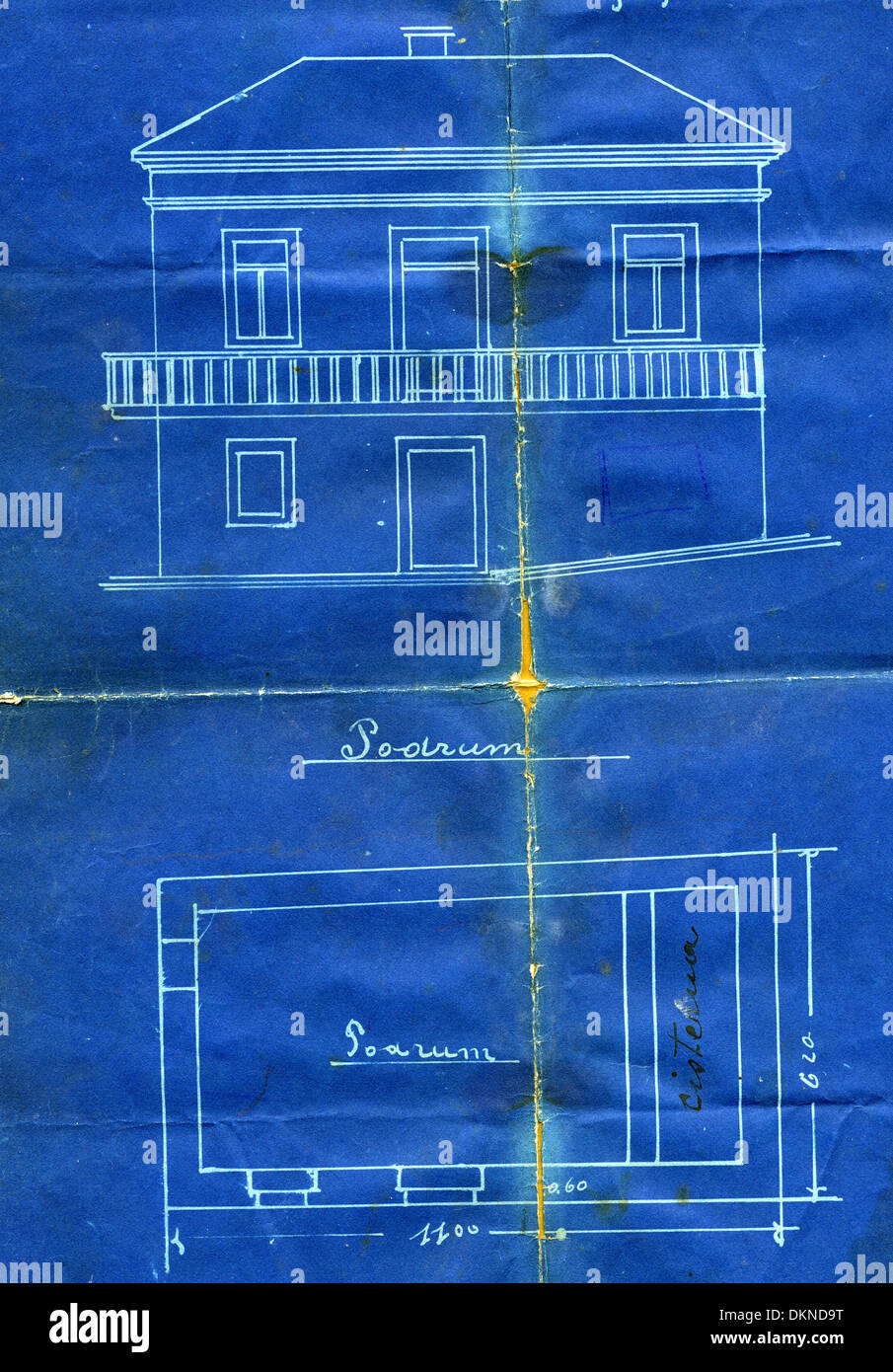Very old blueprint with house Stock Photo - Alamy