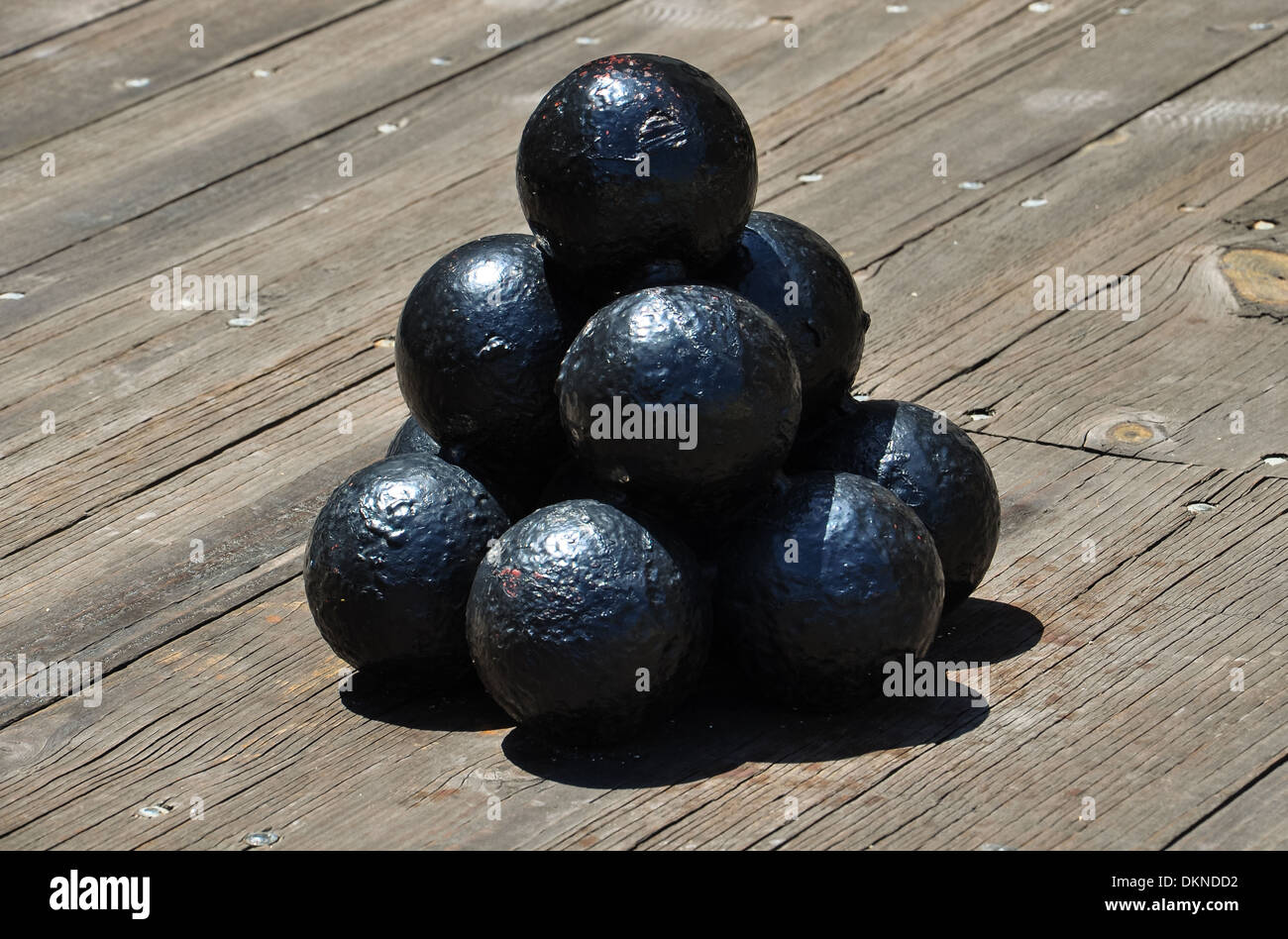 old cannonballs stacked in a pyramid Stock Photo - Alamy