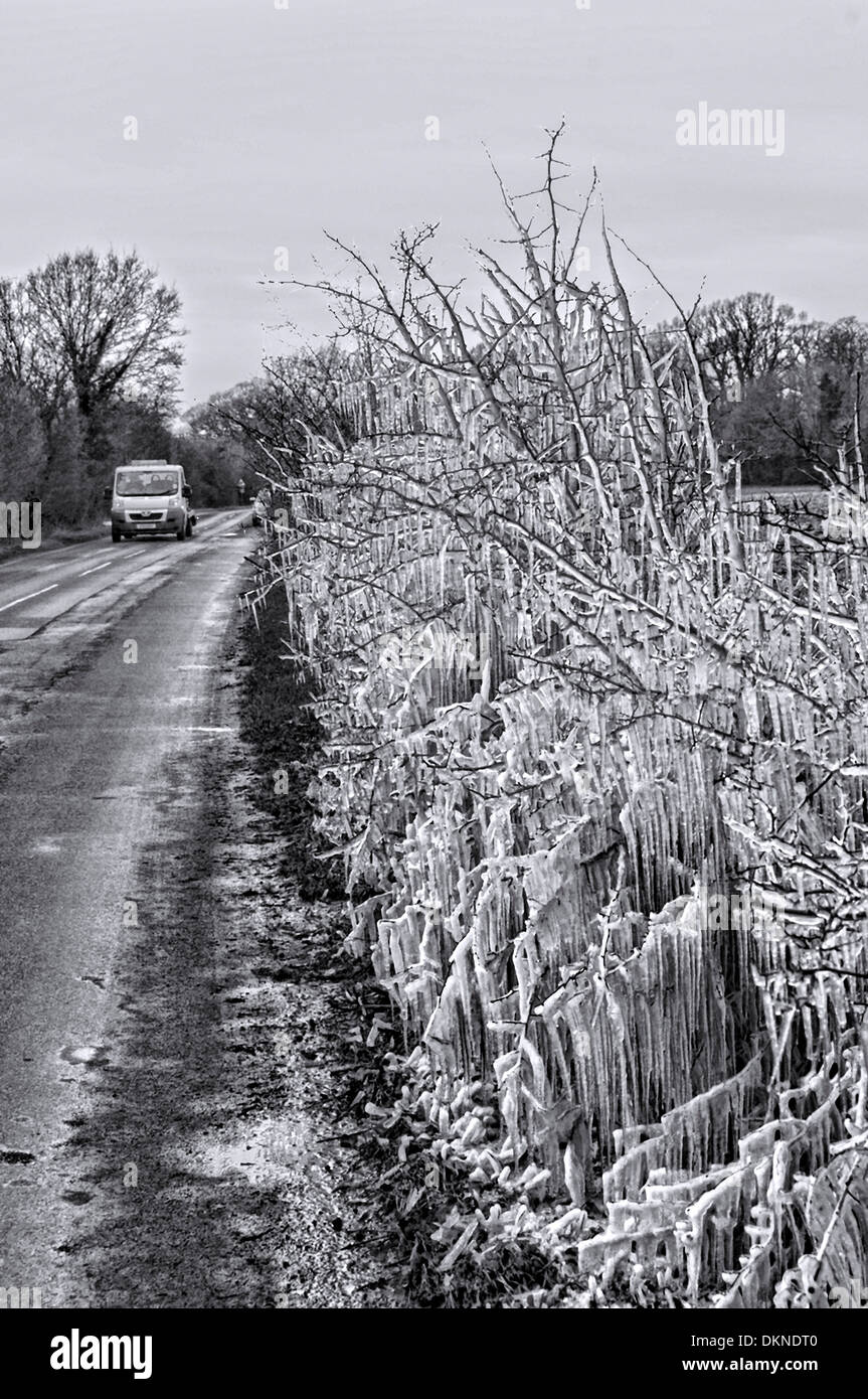 Ice branch along background with lorry in west sussex, UK Stock Photo ...