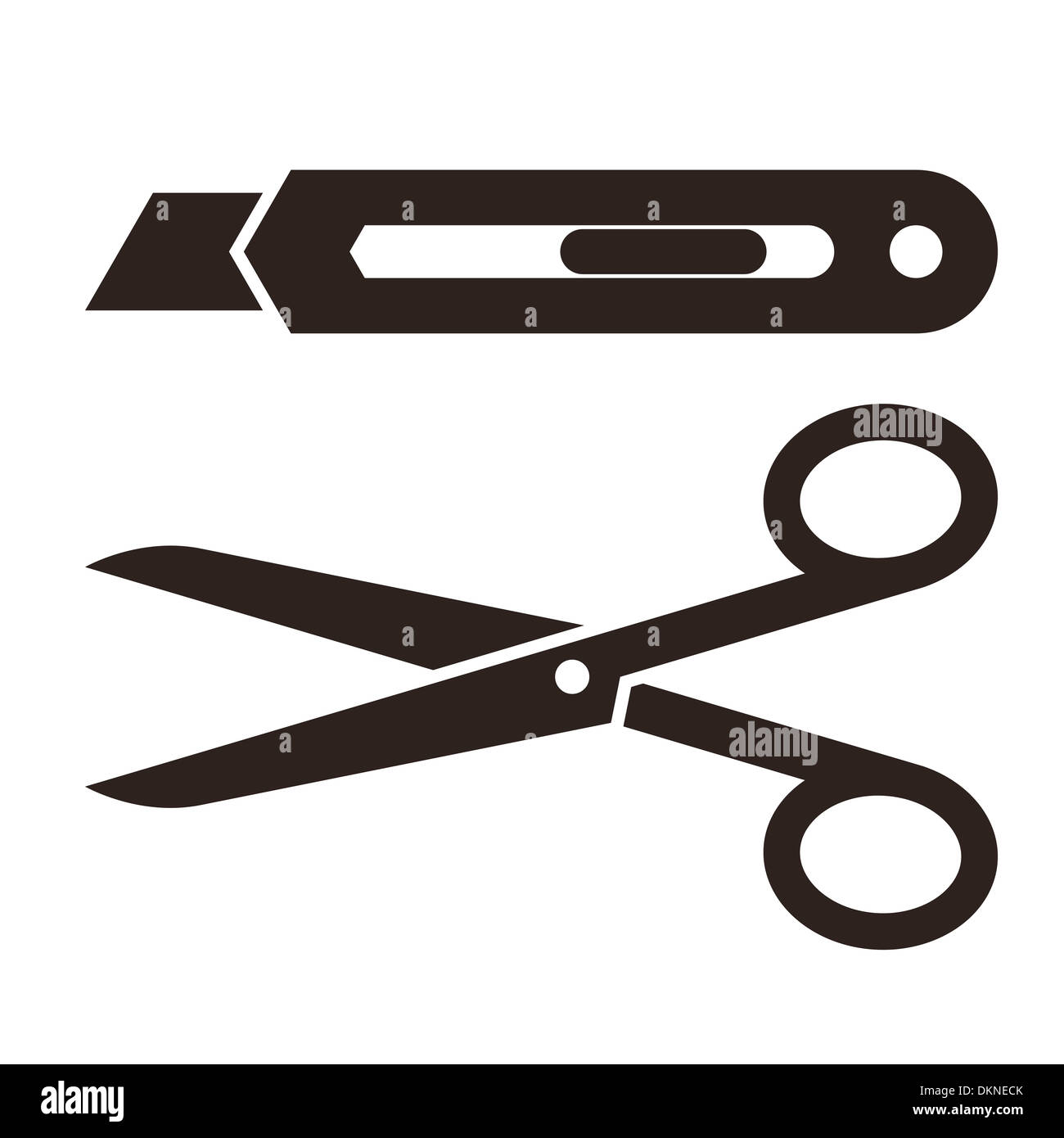 Cutter knife and Scissors symbol isolated on white background Stock ...