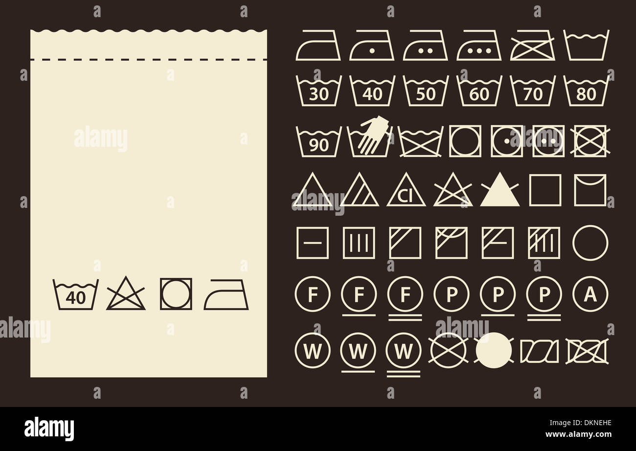 Textile label and washing symbols (laundry icons Stock Photo - Alamy