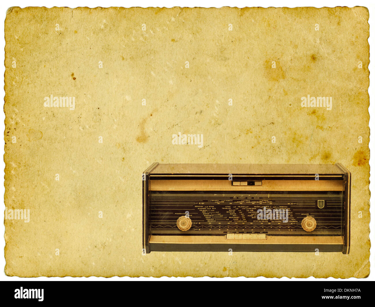 Vintage radio on old paper background. Isolated on white Stock Photo ...