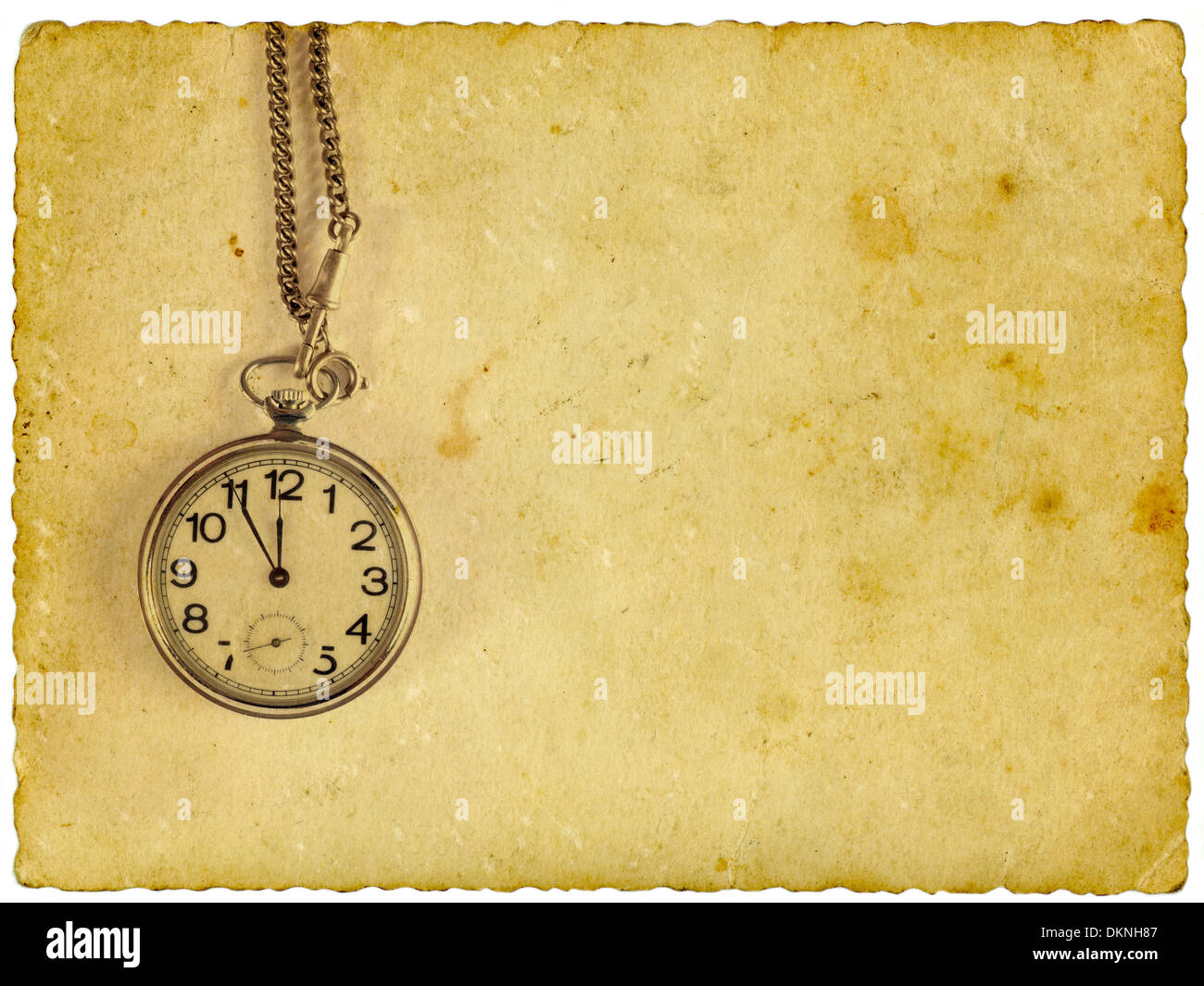 Pocket clock on old paper. Isolated on white Stock Photo - Alamy