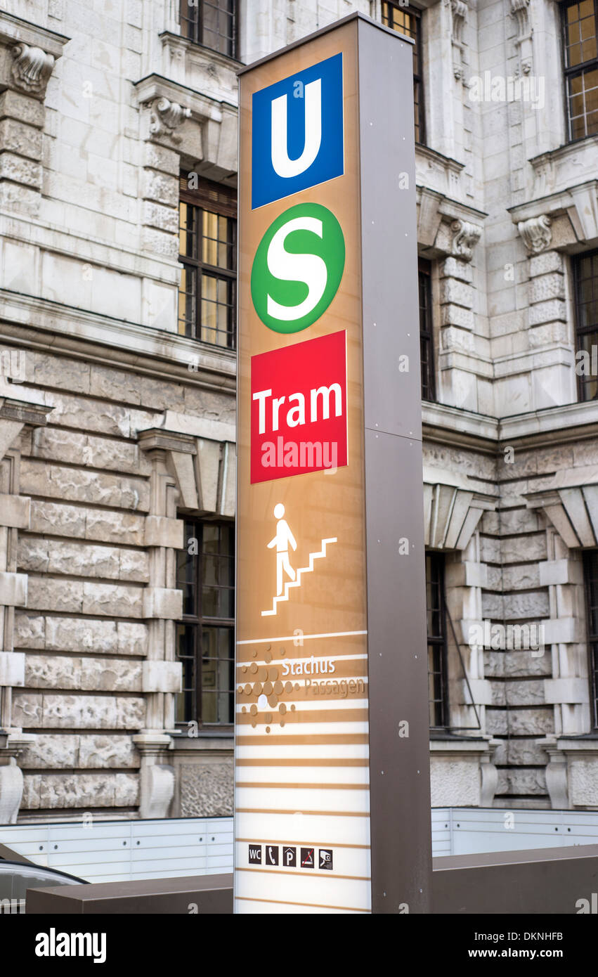 Signs for the U-Bahn subway, tram and S-Bahn railway network in the ...