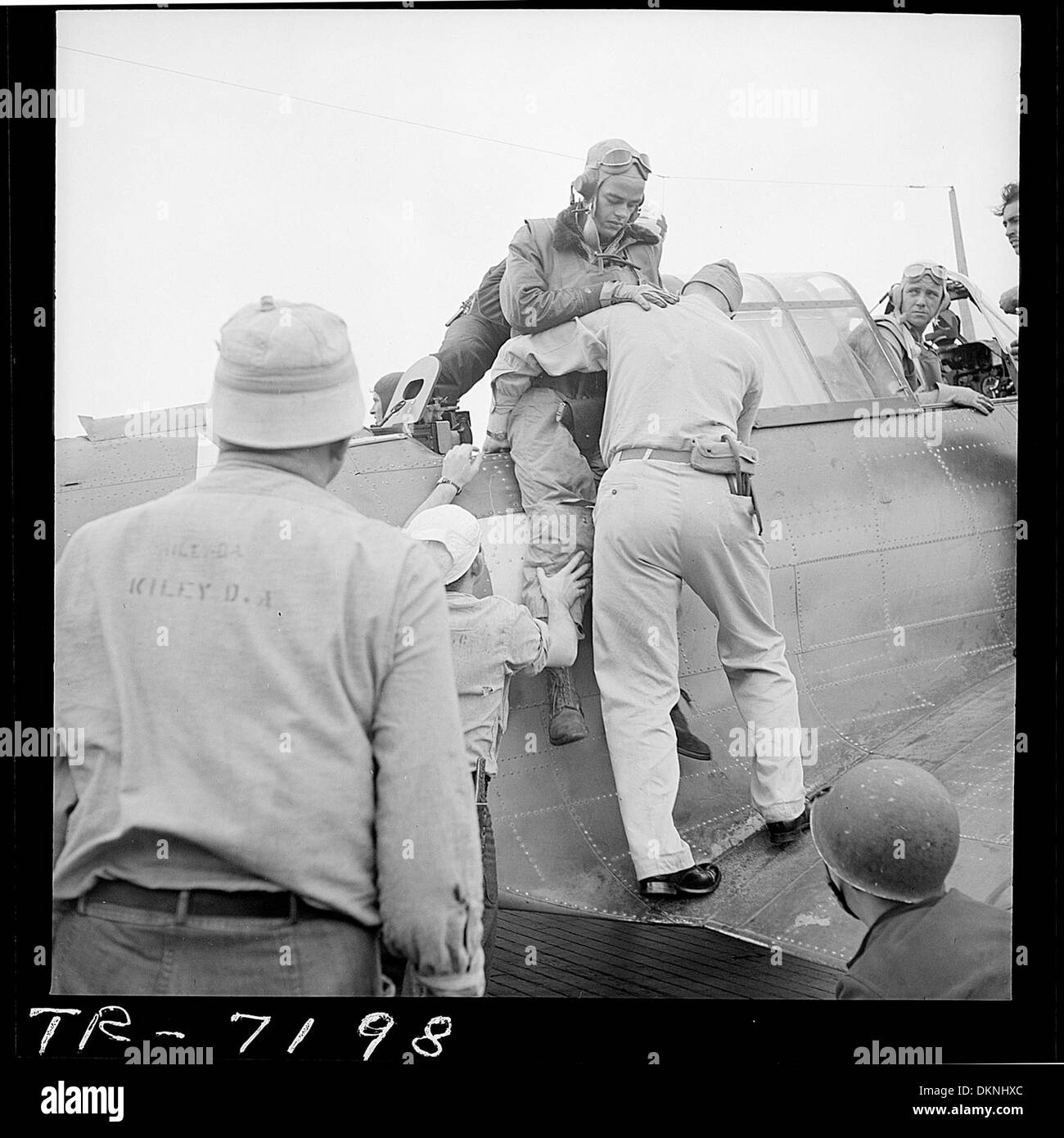 This photograph shows aircrewmen wounded during a raid on Rabaul ...