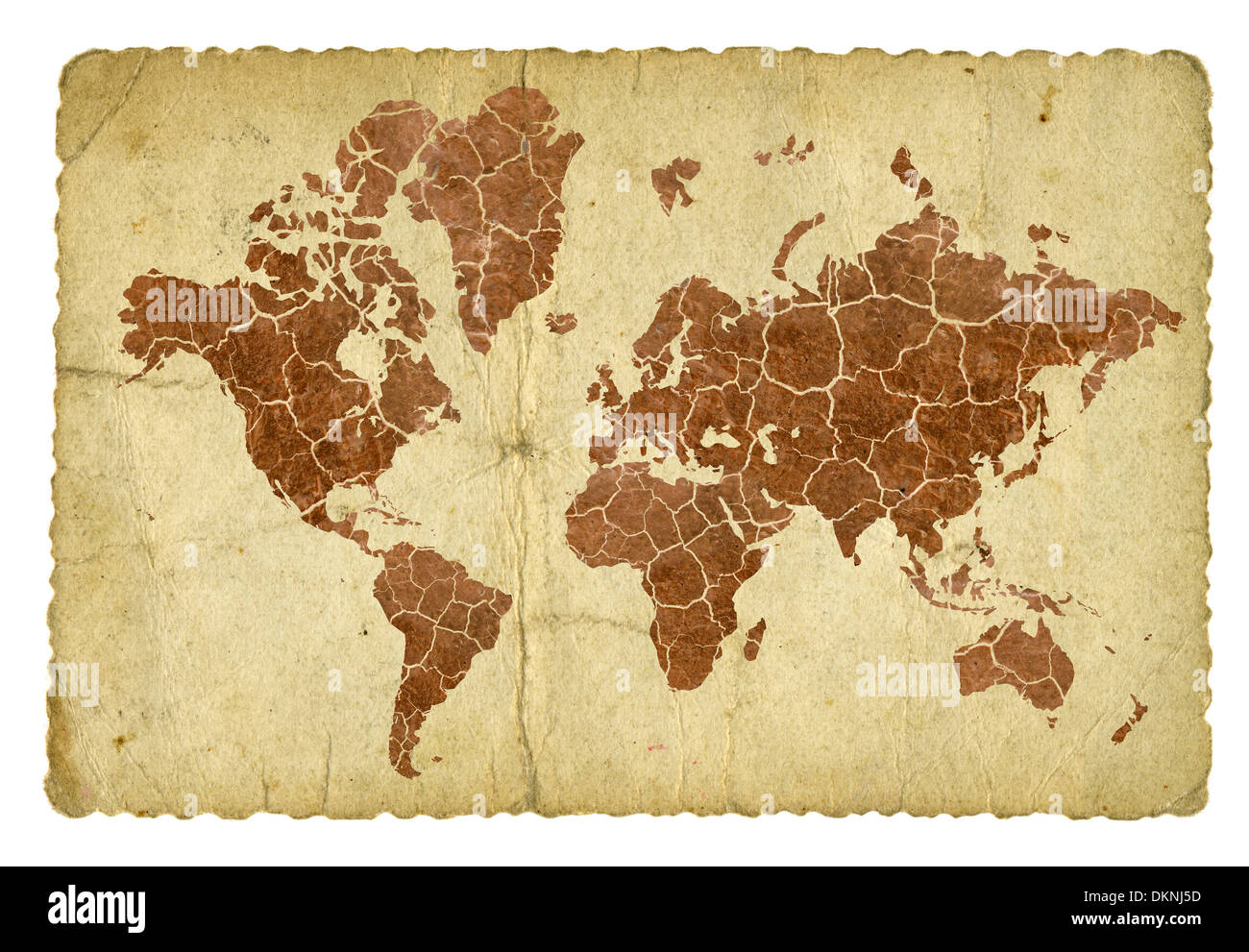 Cracked and dry earth map on vintage background. Isolated on white ...