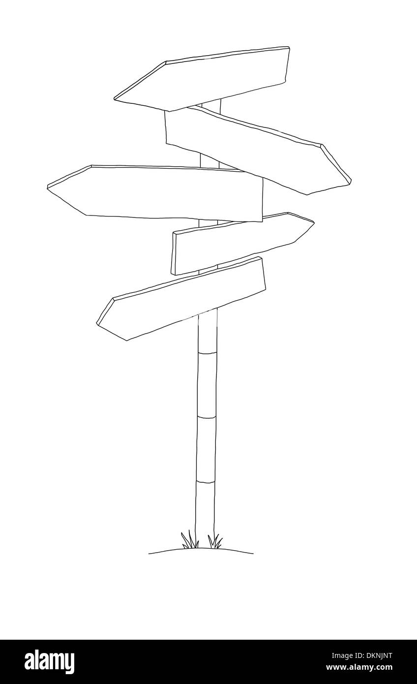 Illustration of an isolated blue striped sign post with many arrows ...