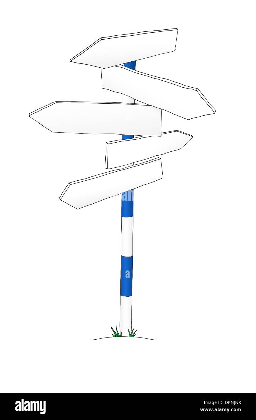Illustration of an isolated blue striped sign post with many arrows ...