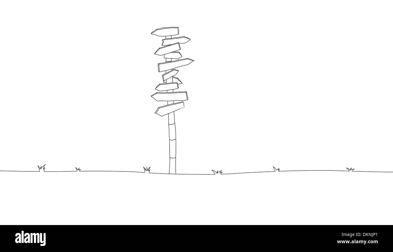 Illustration of an isolated blue striped sign post with many arrows ...