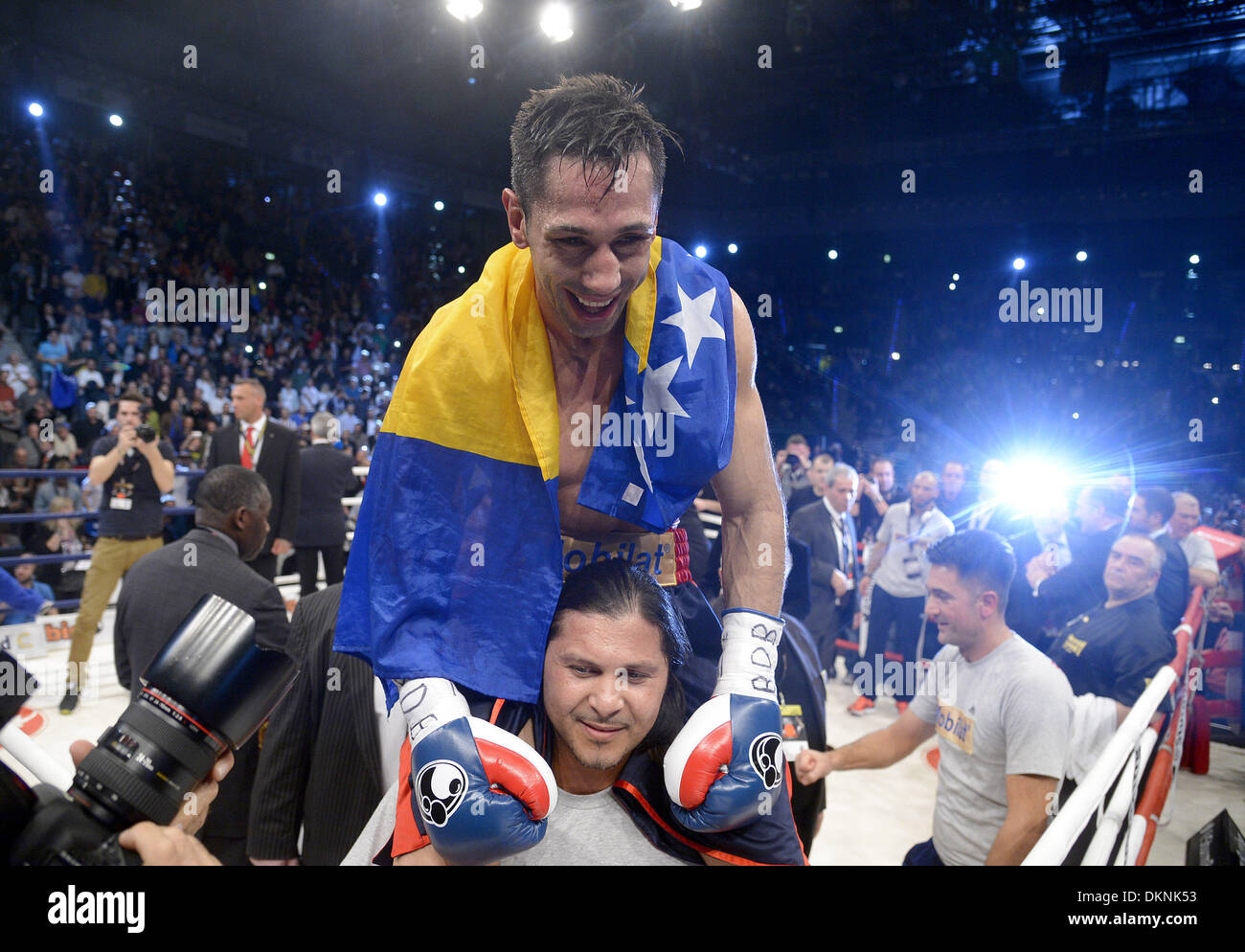 German boxer Felix Sturm cheers after winning the fight against British ...
