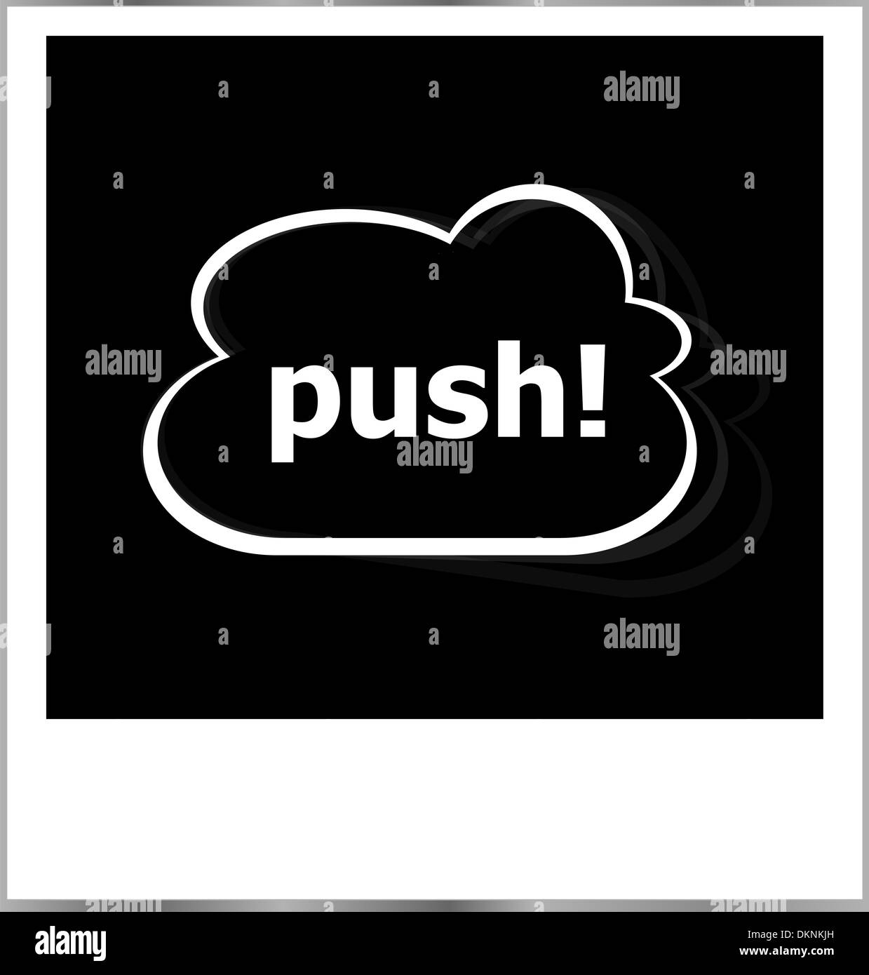 instant photo frame with cloud and push word, business concept Stock ...