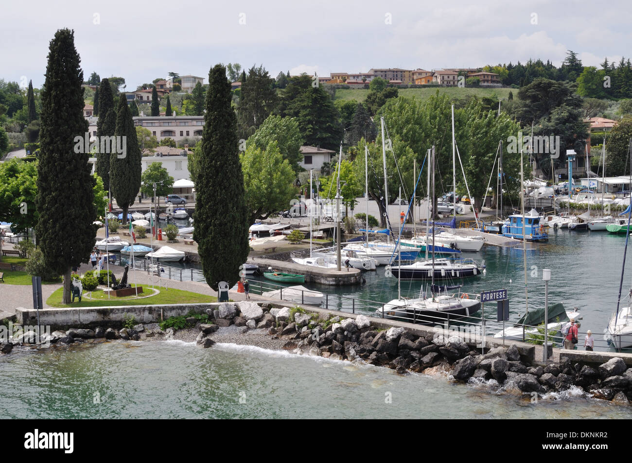 The town of Portese, on Lake Garda, showing the small yacht harbour ...