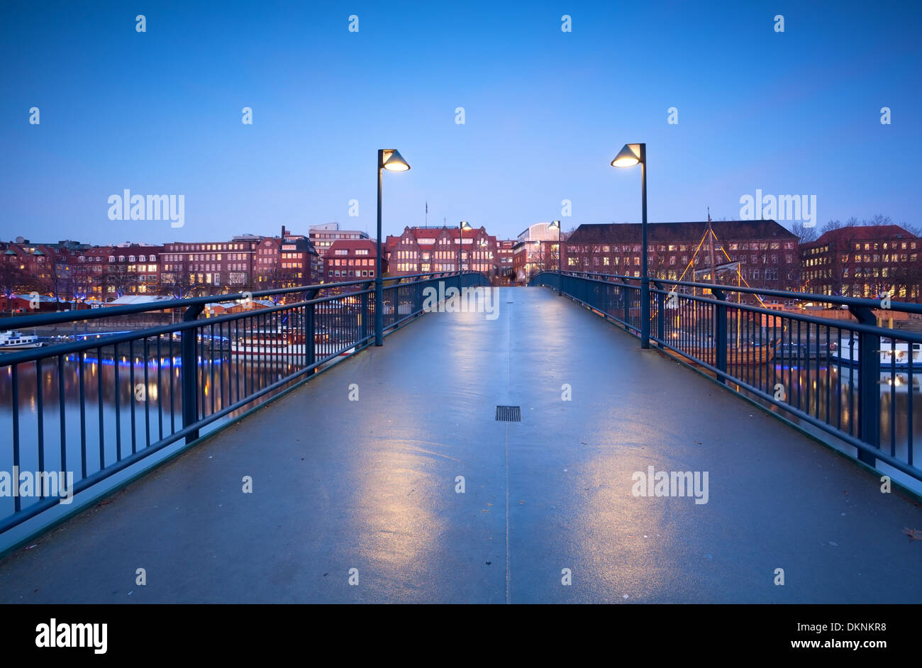 view on city Bremen from bridge in dusk, Germany Stock Photo - Alamy