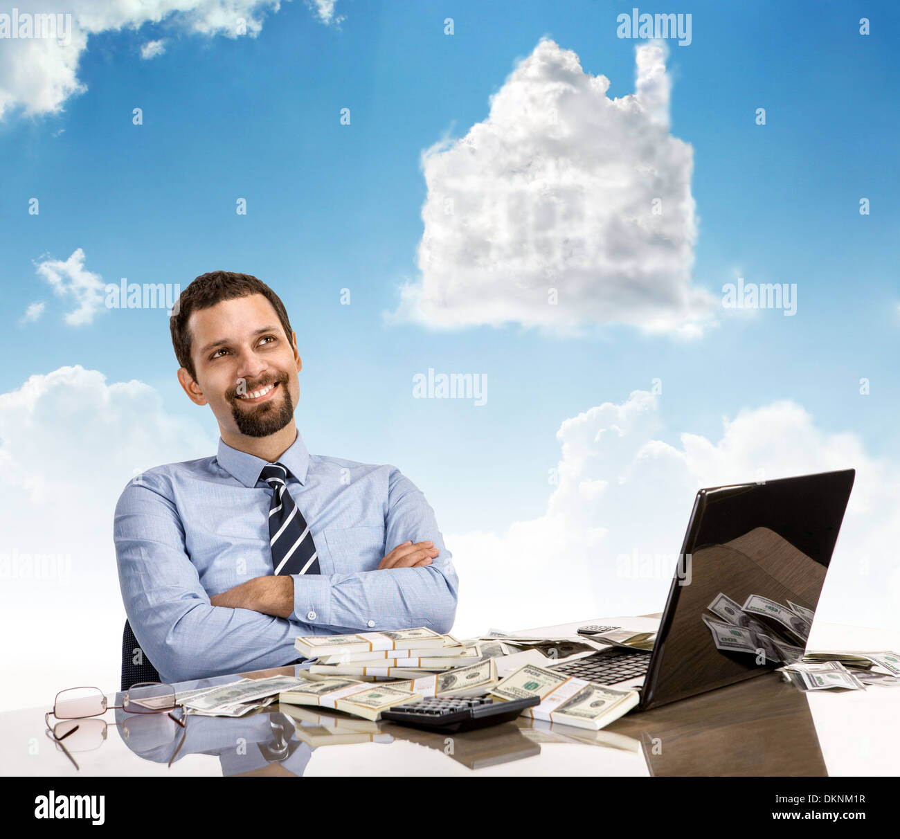 Man happy at work office daydreaming hi-res stock photography and ...