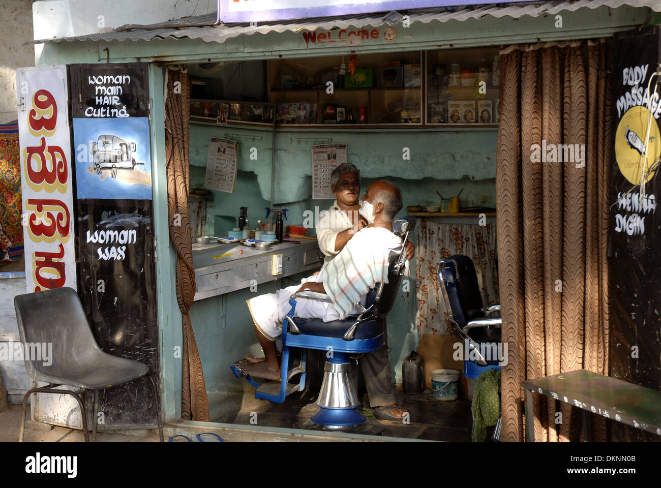 a barber shop in south india Stock Photo - Alamy