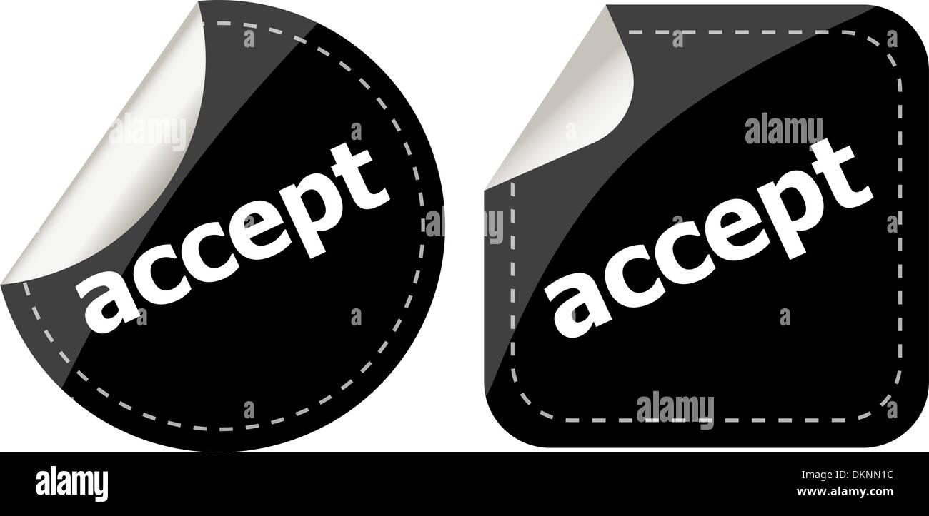 black accept stickers set on white, icon button Stock Photo - Alamy