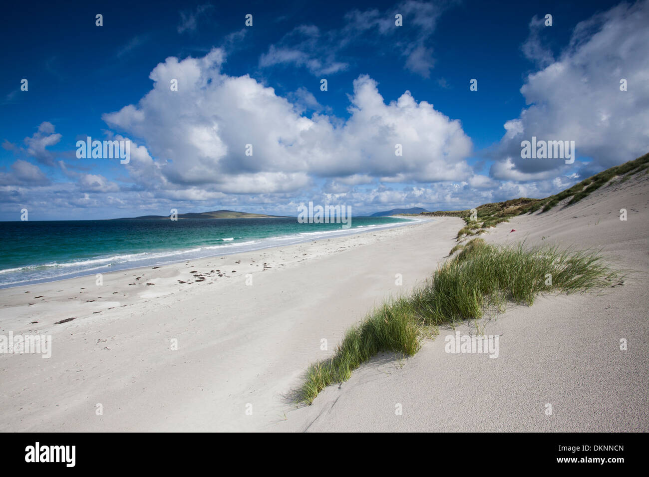 The beautiful shore line on the west coast of the island of Berneray in ...