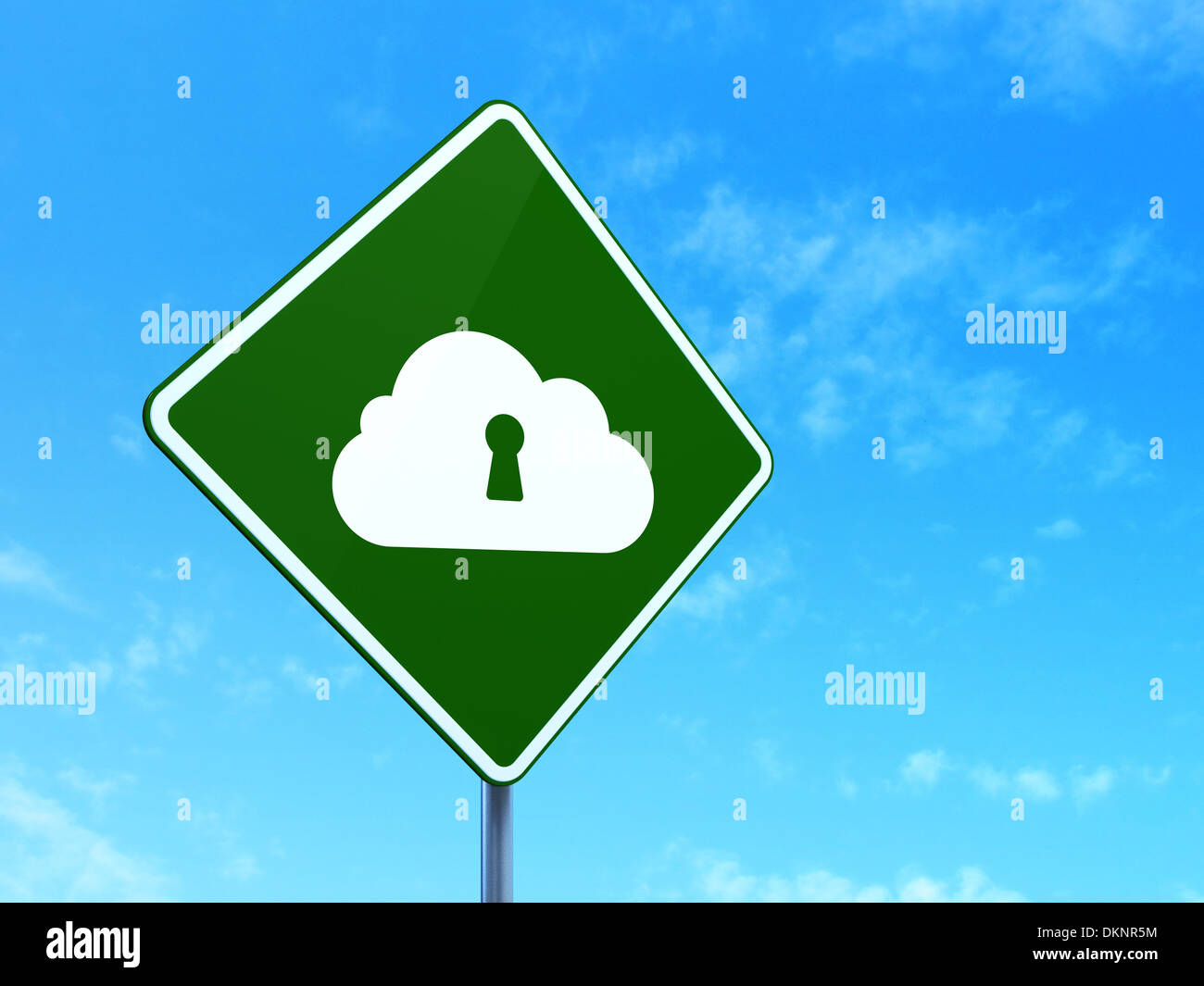 Cloud networking concept: Cloud With Keyhole on road sign Stock Photo ...